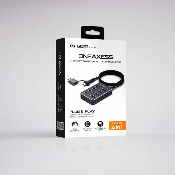 Argom One Axess 2-in-1 Type-C/USB 3.0 to 4-Port USB 3.0 Hub with Switc ...